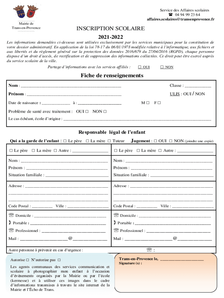Remplissable En Ligne Affaires scolaires et Entretien - La Croix Valmer Fax Email Imprimer ...