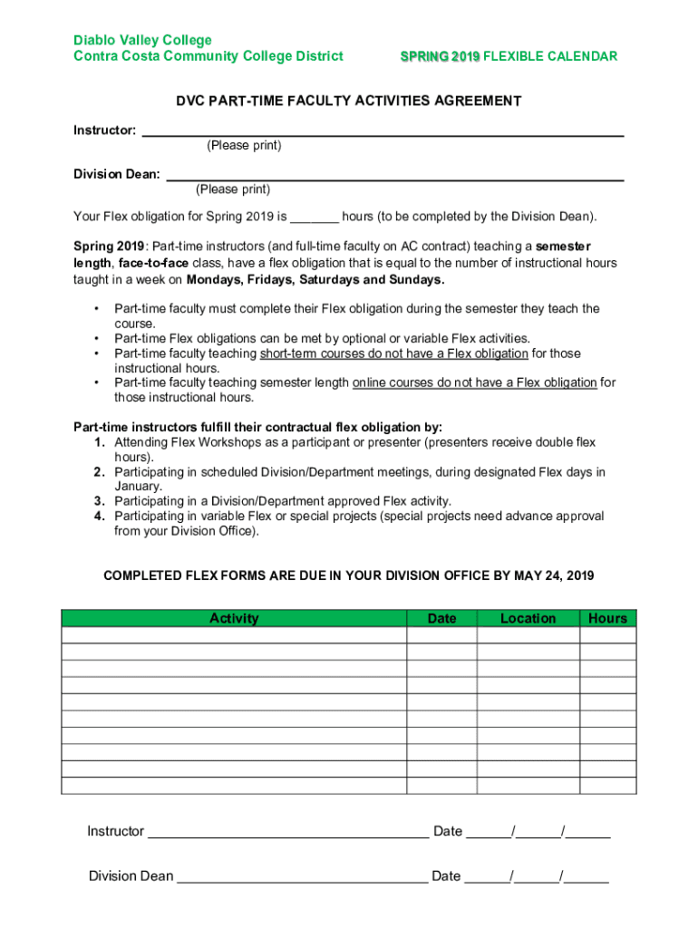 Fillable Online dvc full-time faculty activities agreement form Fax ...