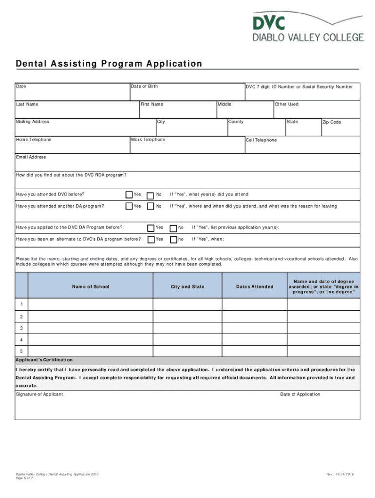 Fillable Online Free fillable Dental Assistant Program (Century College ...