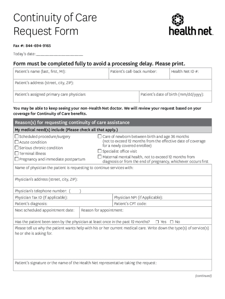 Fillable Online Continuity of Care Instructions. continuity-of-care-eng ...