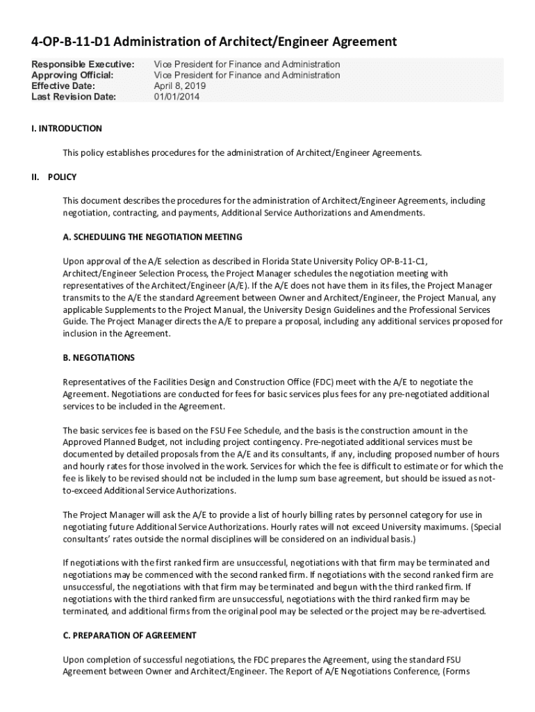 Fillable Online 4-OP-B-11-D1 Administration of Architect/Engineer ...