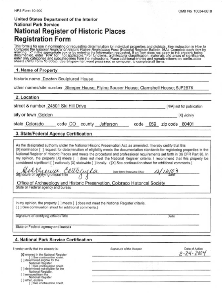 Fillable Online Deaton Sculptured House National Register Nomination ...