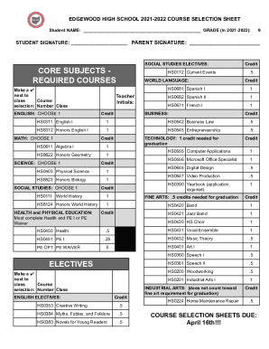 Fillable Online 2021-2022 9th Grade Course Selection Sheet Fax Email ...