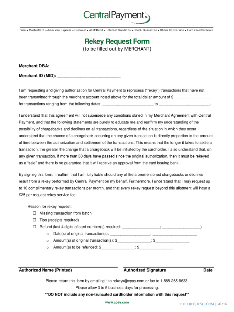 Fillable Online Rekey request form Fax Email Print - pdfFiller
