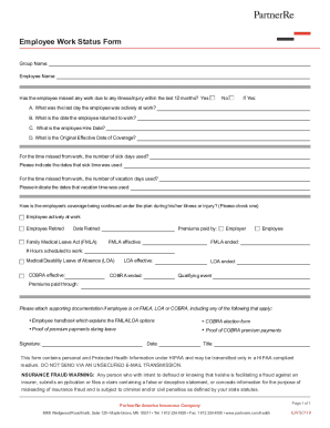 Fillable Online Employee Work Status Form Fax Email Print - pdfFiller