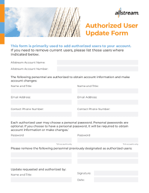 Fillable Online Authorized User Update Form Fax Email Print - pdfFiller