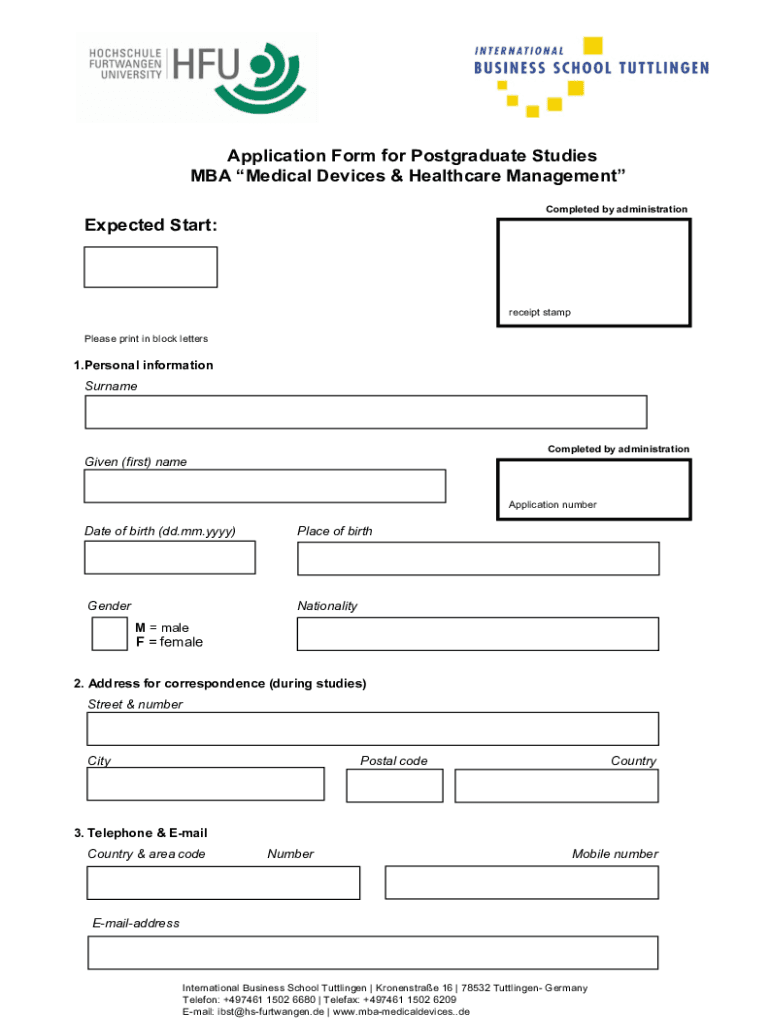 Fillable Online Application Form for Postgraduate Studies MBA Medical ...