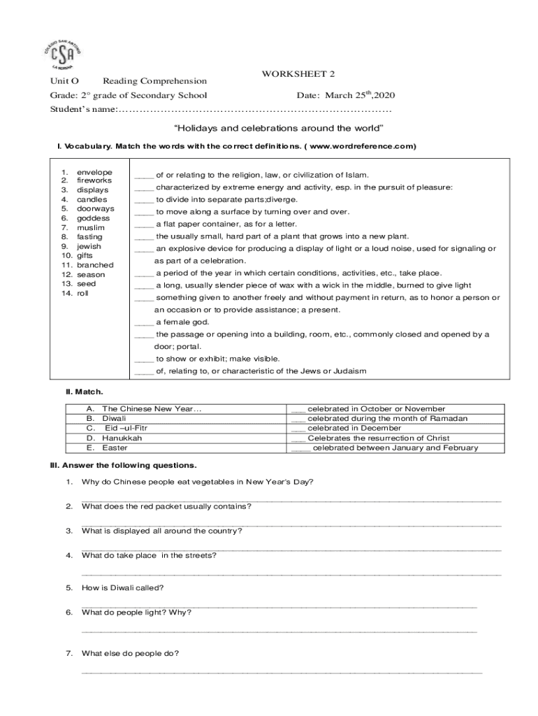 Fillable Online WORKSHEET 2 Unit O Reading Comprehension Grade Fax Email Print - pdfFiller