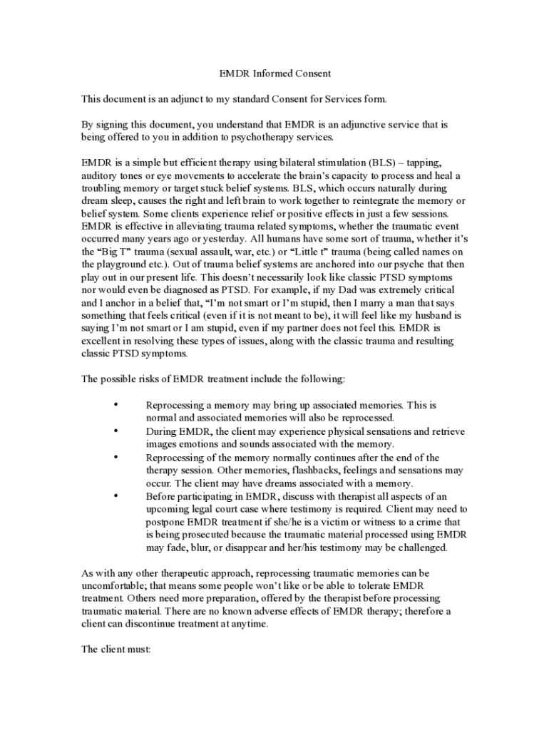 Fillable Online EMDR INFORMED CONSENT FORM Fax Email Print - pdfFiller