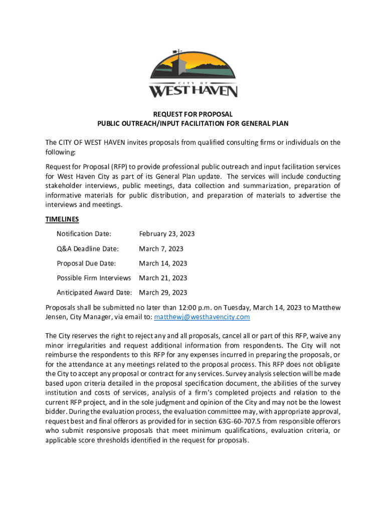 Fillable Online REQUEST FOR PROPOSAL PUBLIC OUTREACH/INPUT ... Fax ...