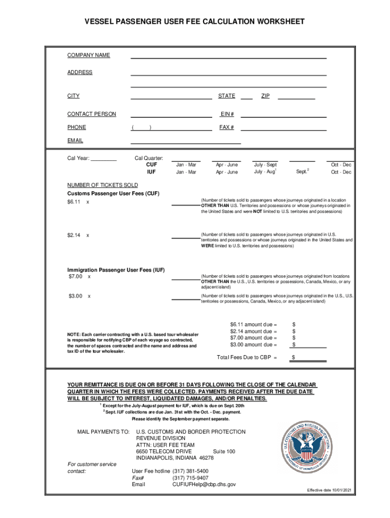 Fillable Online Vessel Inspection User Fees (VIF) Payment Information Fax Email Print - pdfFiller