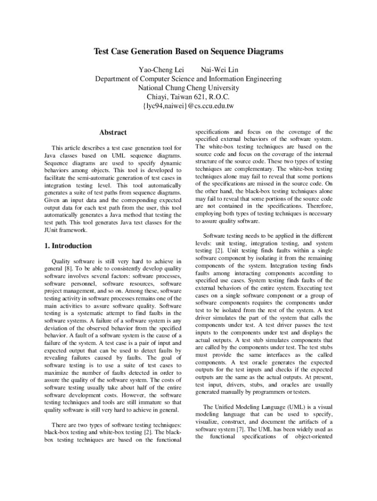Fillable Online Test Case Generation Based On Sequence Diagrams Fax