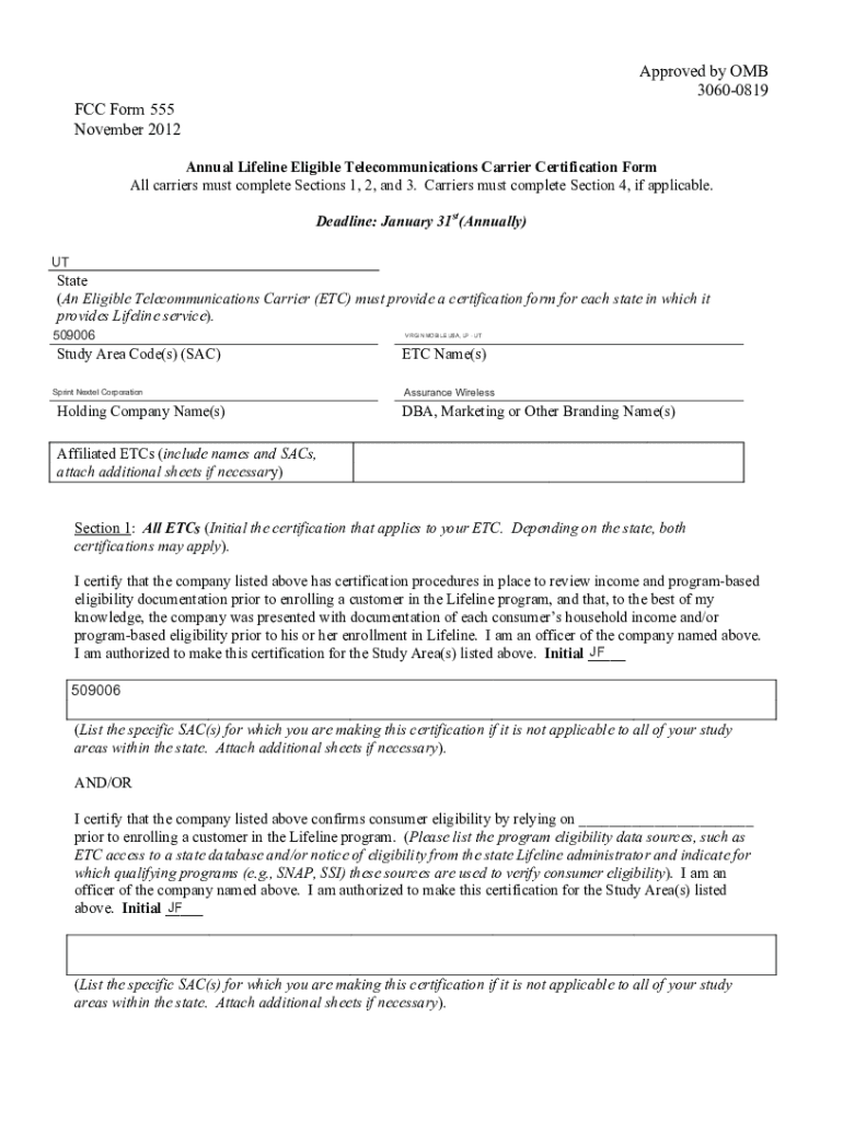 Fillable Online Approved by OMB 3060-0819 FCC Form 555 November ... Fax Email Print - pdfFiller