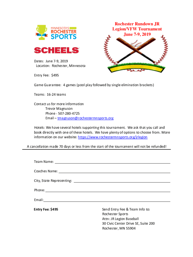 Fillable Online Rochester Rundown JR Legion/VFW Tournament June 7-9 ...