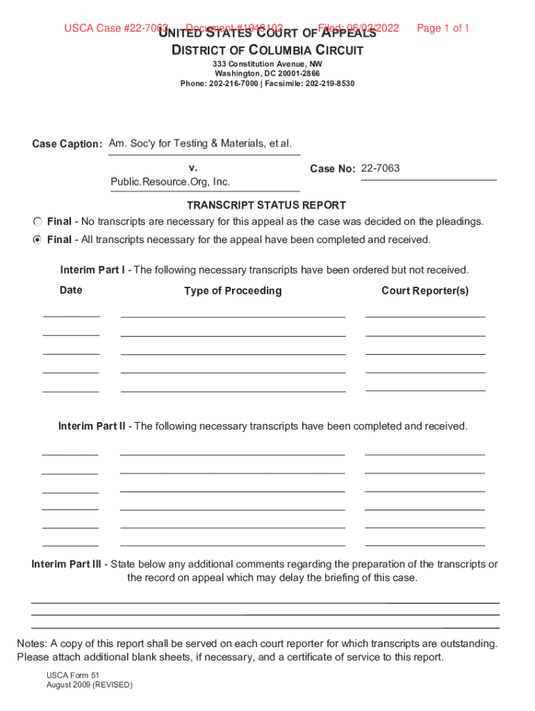 Fillable Online law resource 062022.05.31 ASTM Transcript Status Report ...