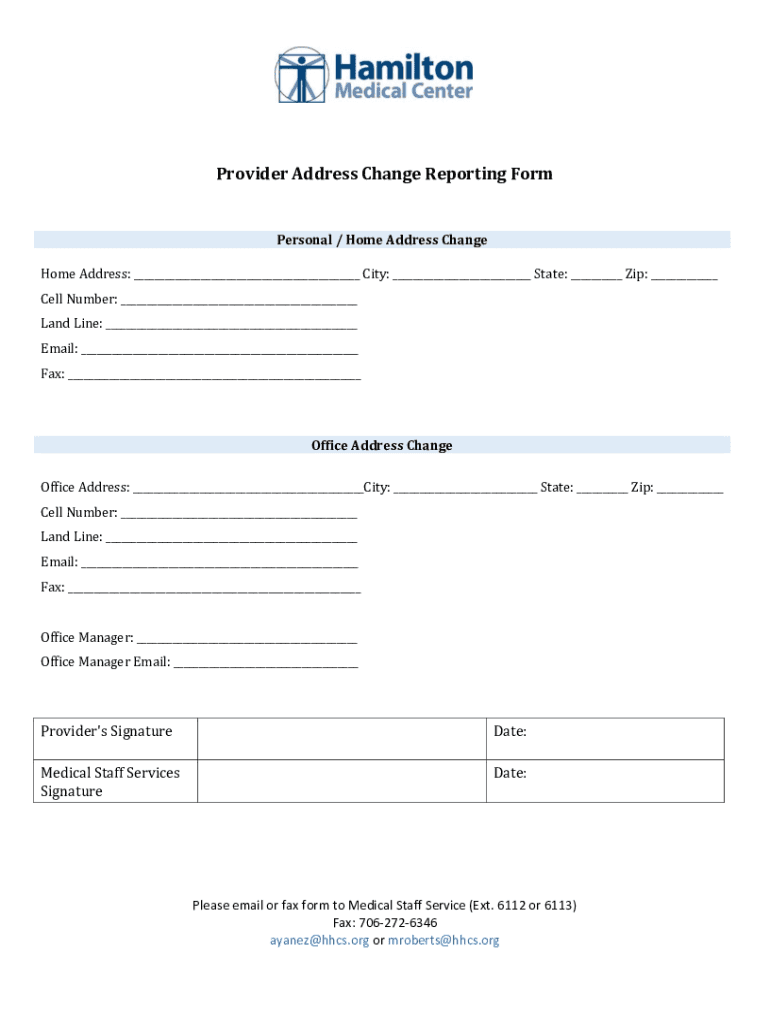 Fillable Online Provider Address Change Reporting Form Fax Email Print - pdfFiller
