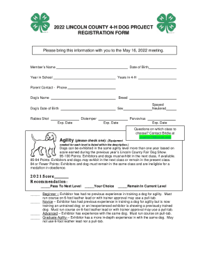 Fillable Online 4-H DOG PROJECT REGISTRATION FORM Fax Email Print ...