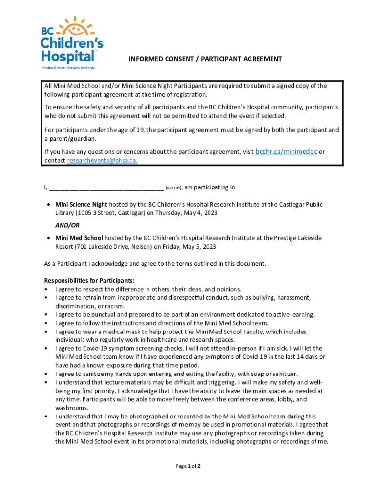 Fillable Online INFORMED CONSENT / PARTICIPANT AGREEMENT Fax Email ...