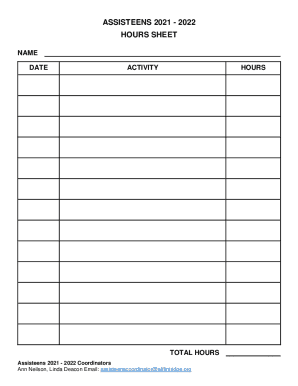 Fillable Online ASSISTEENS 2021 - 2022 HOURS SHEET Fax Email Print ...
