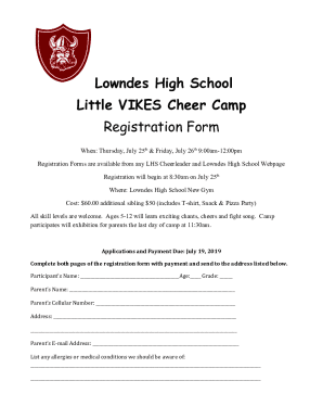Fillable Online Mini Cheer Camp REGISTRATION FORM Fax Email Print ...