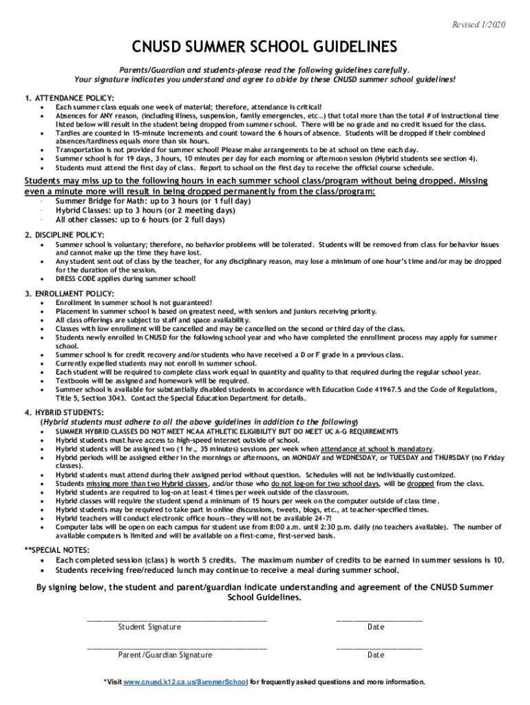 Fillable Online CNUSD Summer School Guidelines - English and Spanish ...