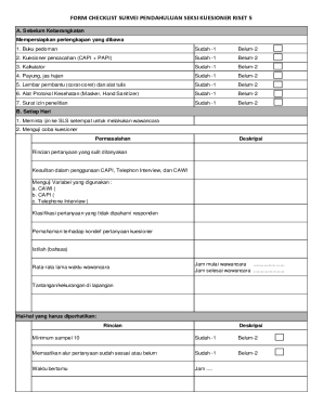 Fillable Online Form Checklist Survei Pendahuluan Seksi Kuesioner Fax Email Print - pdfFiller