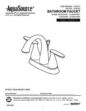 Fillable Online BATHROOM FAUCET Fax Email Print - pdfFiller