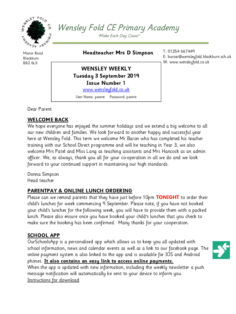 Fillable Online Headteacher Mrs D Simpson Fax Email Print - pdfFiller