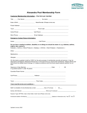 Fillable Online HOMMOCKS POOL MEMBERSHIP APPLICATION FORM ... Fax Email ...