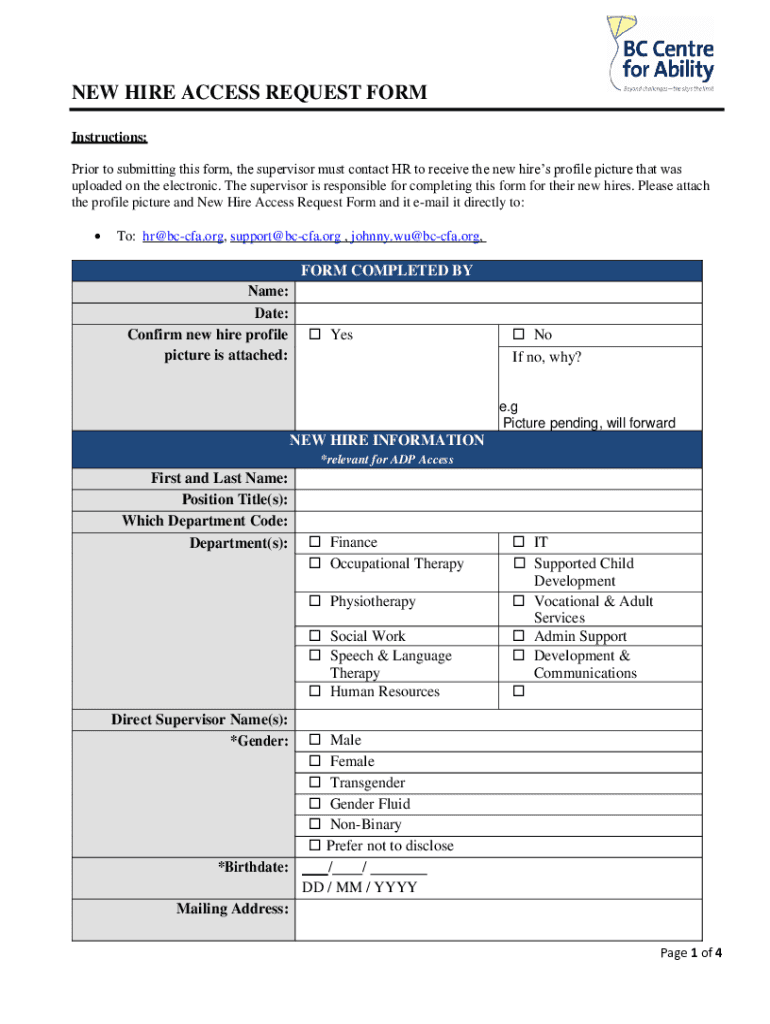 Fillable Online NEW HIRE ACCESS REQUEST FORM Fax Email Print - pdfFiller