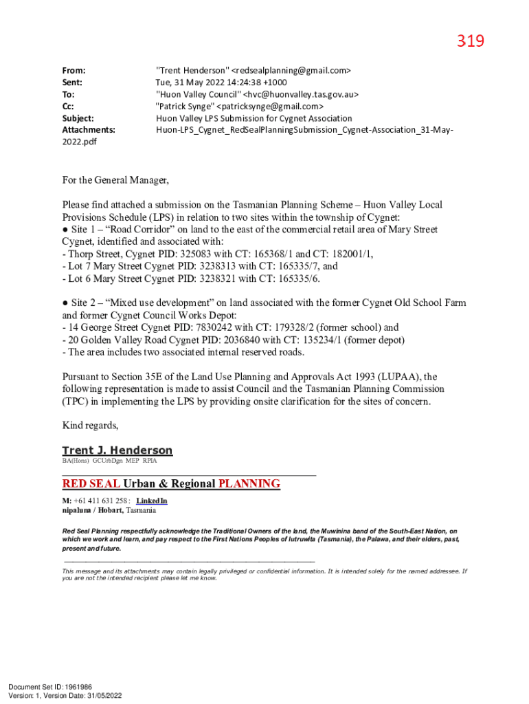 Fillable Online Huon Valley draft LPS - Representation 319 Fax Email ...
