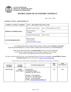 Fillable Online CONTRACT TITLE: DAIRY PRODUCTS Fax Email Print - pdfFiller