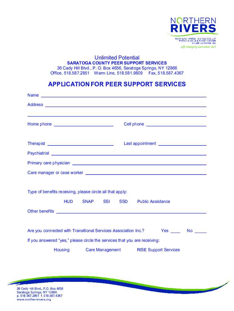 Fillable Online APPLICATION FOR PEER SUPPORT SERVICES Fax Email Print - pdfFiller