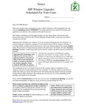 Fillable Online Notice HIP Window Upgrades Scheduled For Your Court Fax Email Print - pdfFiller
