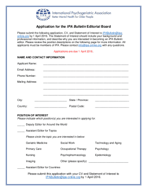 Fillable Online Application for the IPA Bulletin Editorial Board Fax ...