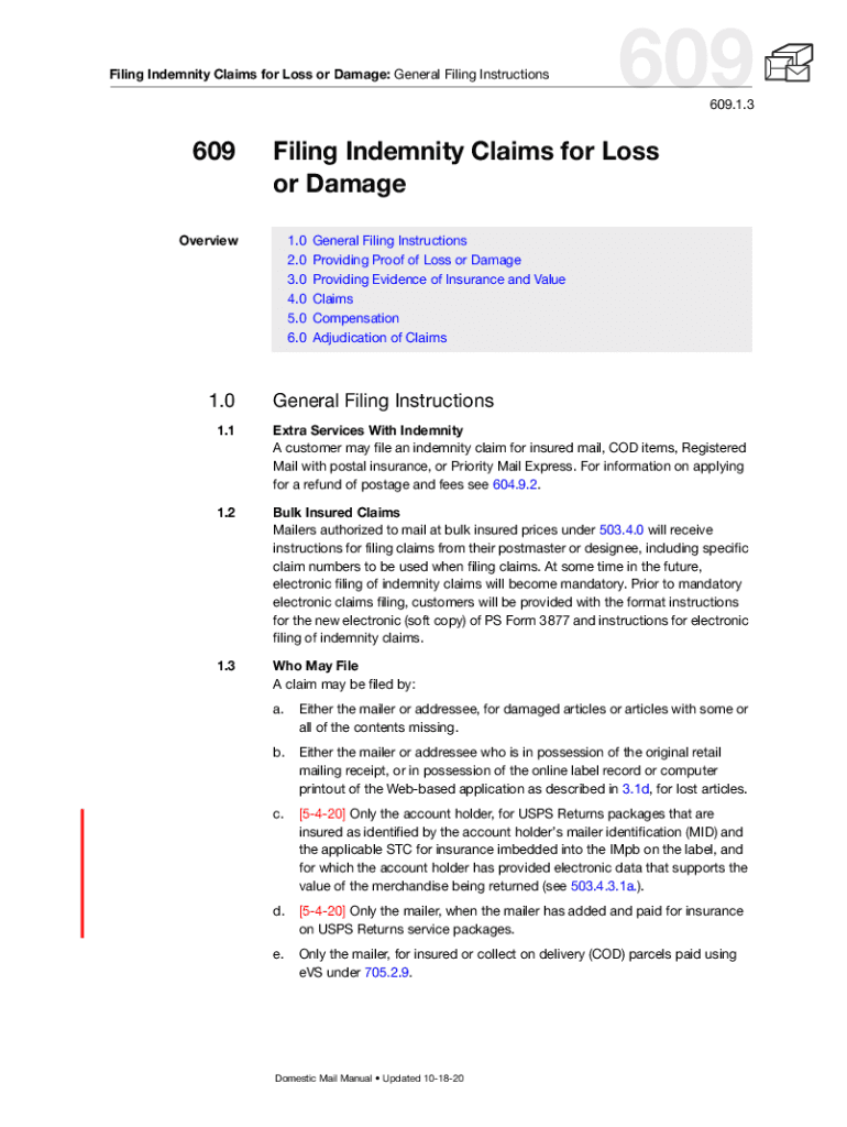 Fillable Online 609 Filing Indemnity Claims for Loss or Damage Fax ...