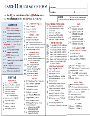 Fillable Online GRADE 11REGISTRATION FORM Fax Email Print - pdfFiller