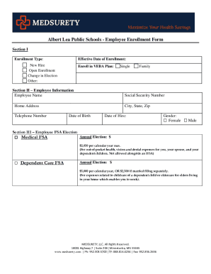 Fillable Online Employee Enrollment Form Medical FSA Dependent ... Fax ...