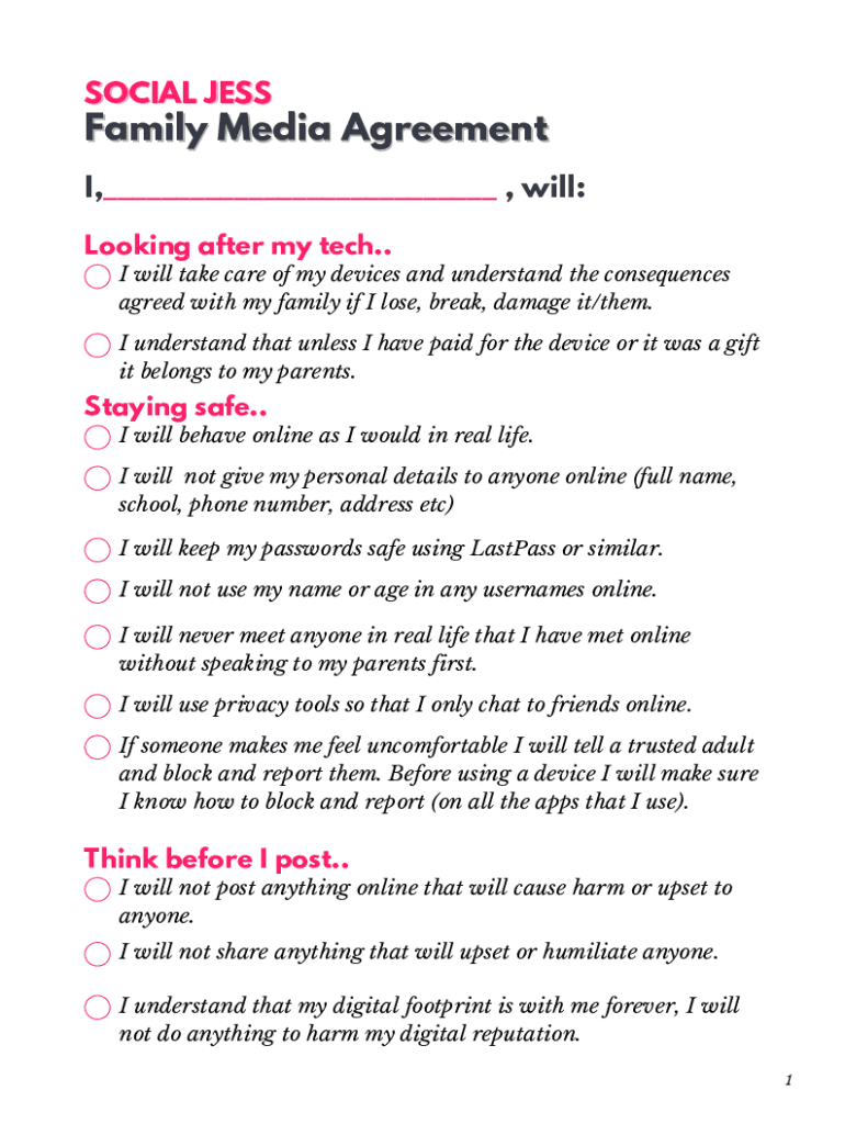 Fillable Online SOCIAL JESS: Family Media Agreement Fax Email Print ...