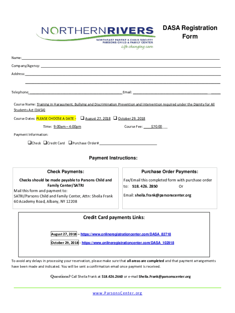 Fillable Online DASA Registration Form 8.18 & 10.18 Fax Email Print ...