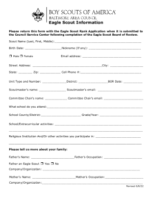 Fillable Online Your Eagle Scout Rank Application Fax Email Print ...