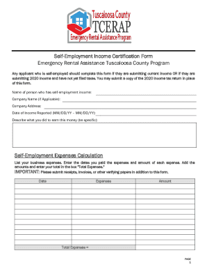 Fillable Online Self-Employment Income Certification Form Emergency ...