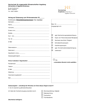 Ausfüllbar Online University of Applied Sciences Augsburg Fax Email Drucken - pdfFiller