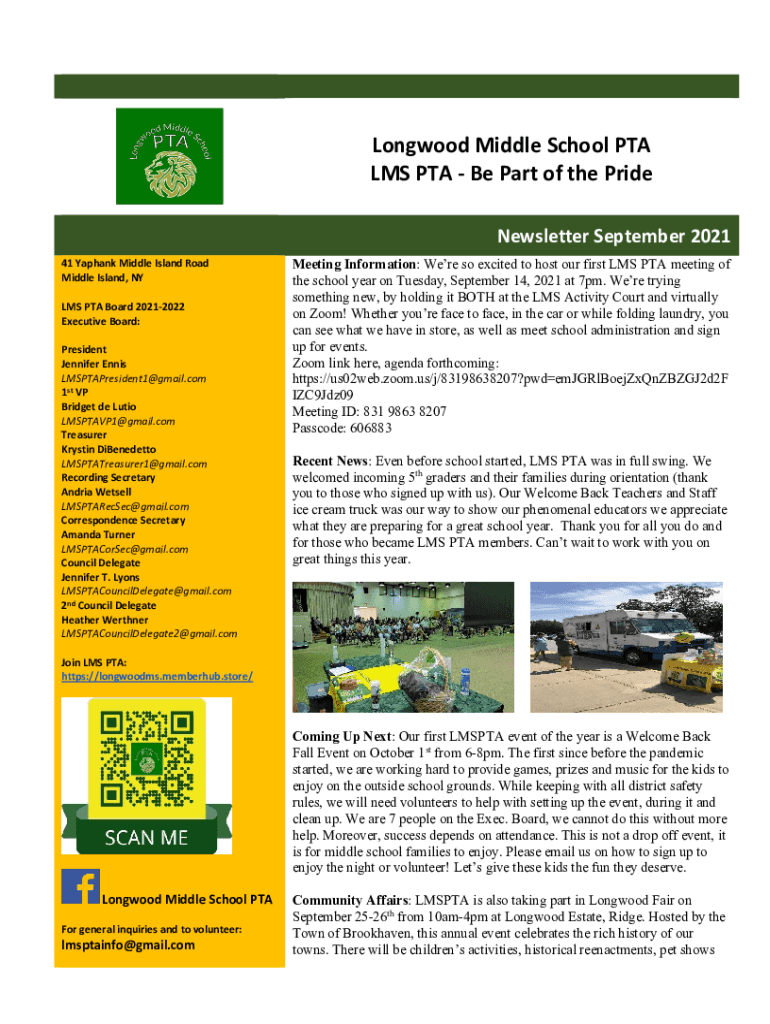 Fillable Online Longwood Middle School PTA LMS PTA - Be Part of the ...