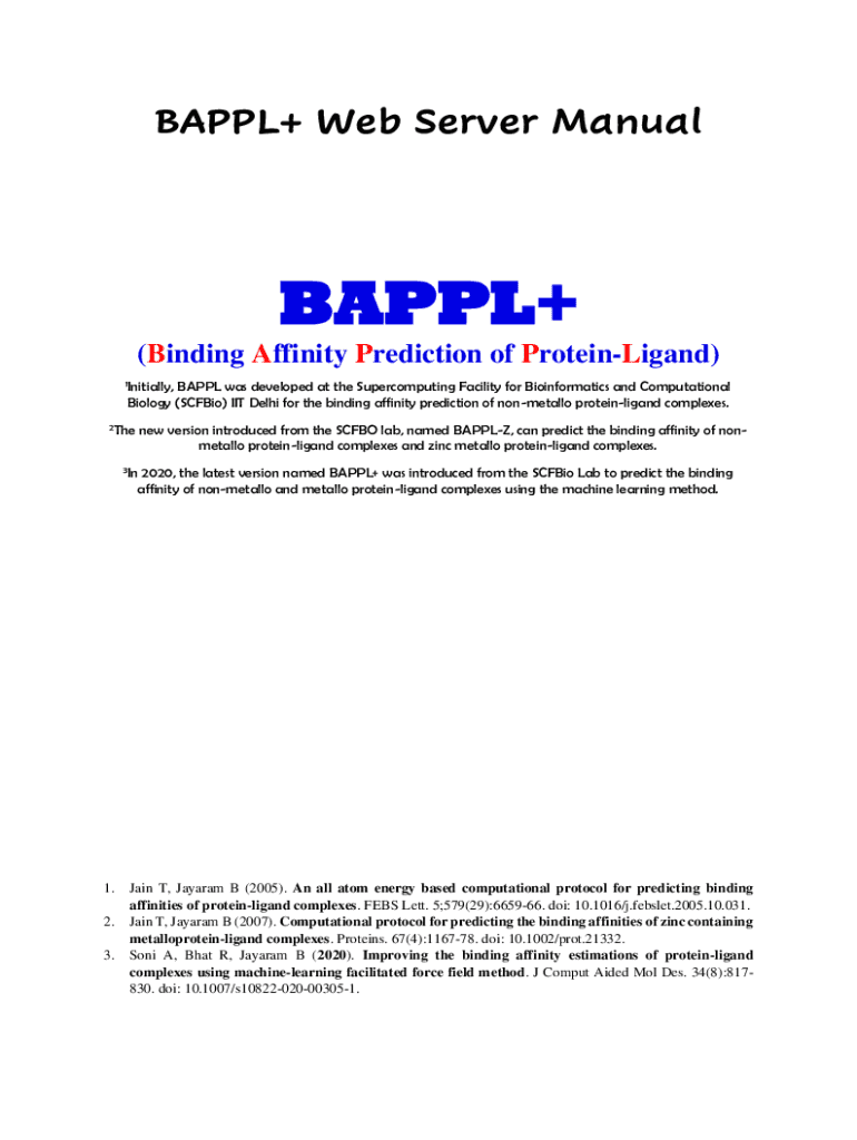 Fillable Online Binding Affinity Prediction of Protein Ligand-BAPPL SERVER Fax Email Print ...