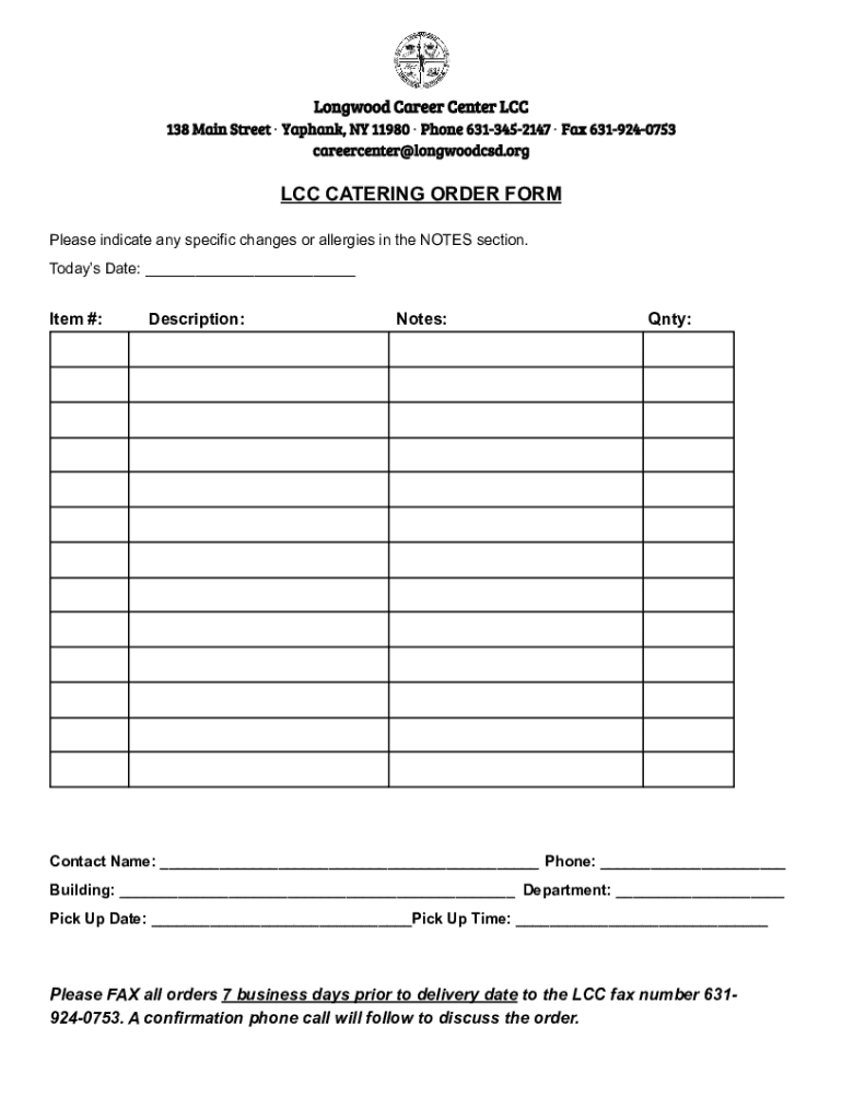 Fillable Online LCC Catering Order Form Fax Email Print - pdfFiller