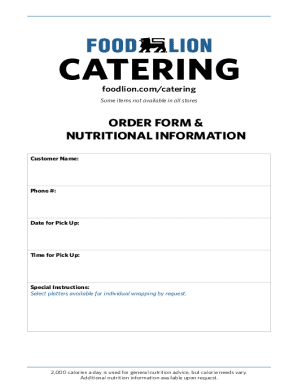 Fillable Online ORDER FORM & NUTRITIONAL INFORMATION Fax Email Print ...