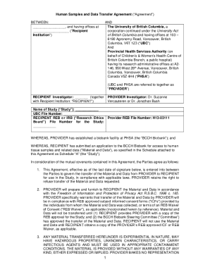 Fillable Online Human Samples and Data Transfer Agreement ( ... Fax ...