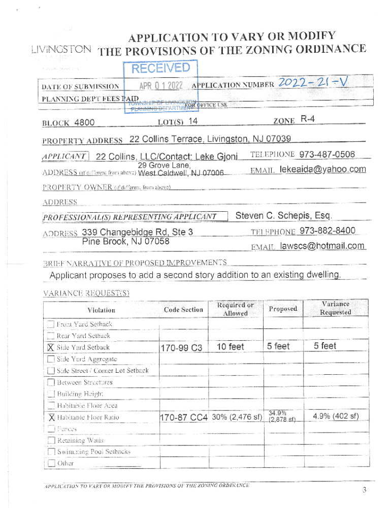 Fillable Online Application to Vary or Modify the Provisions of the ...