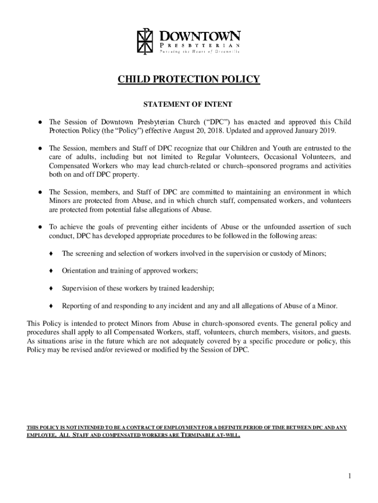 Fillable Online SAMPLE 1 A Child Protection Policy Statement Fax Email ...